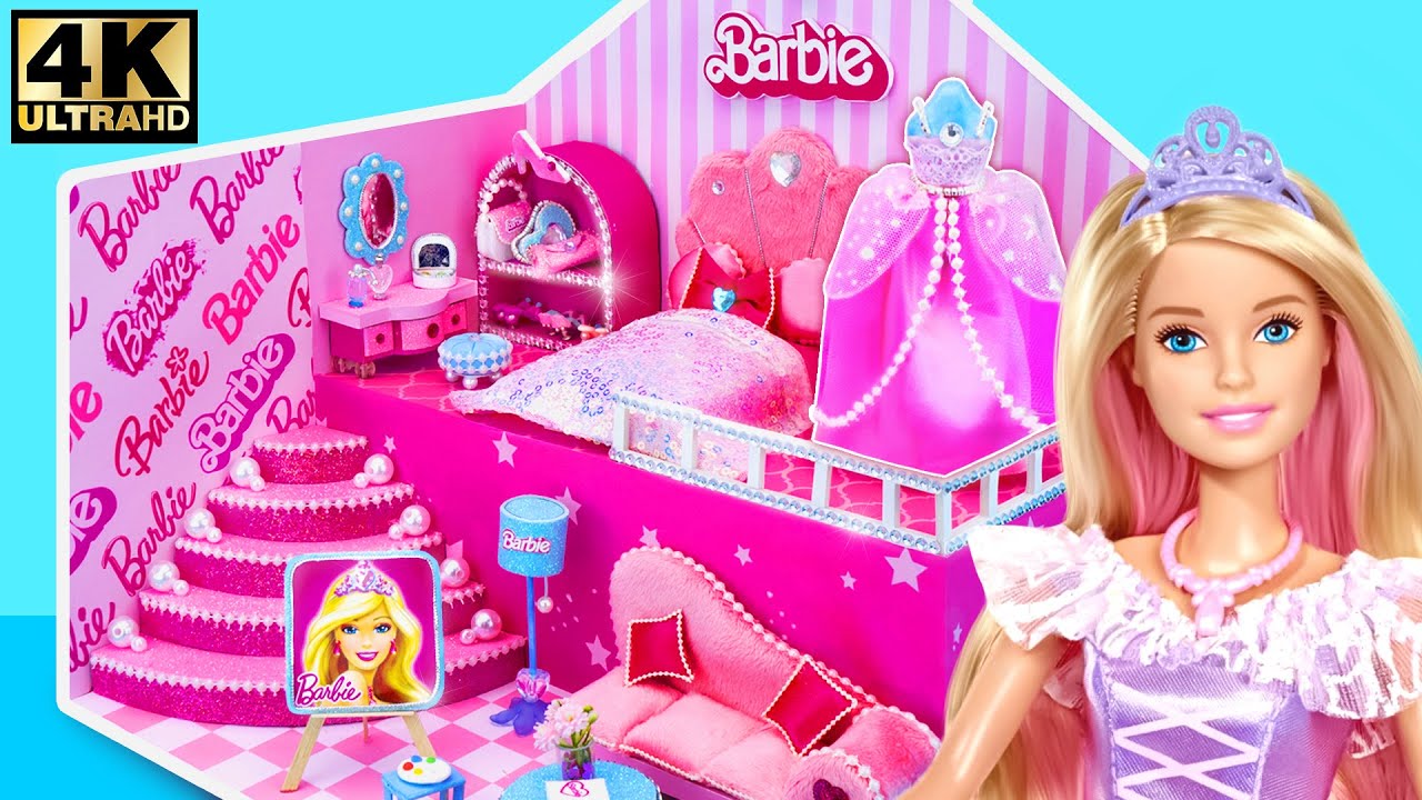 Cool barbie house in pink color with glittery dress - DIY Mini House ...