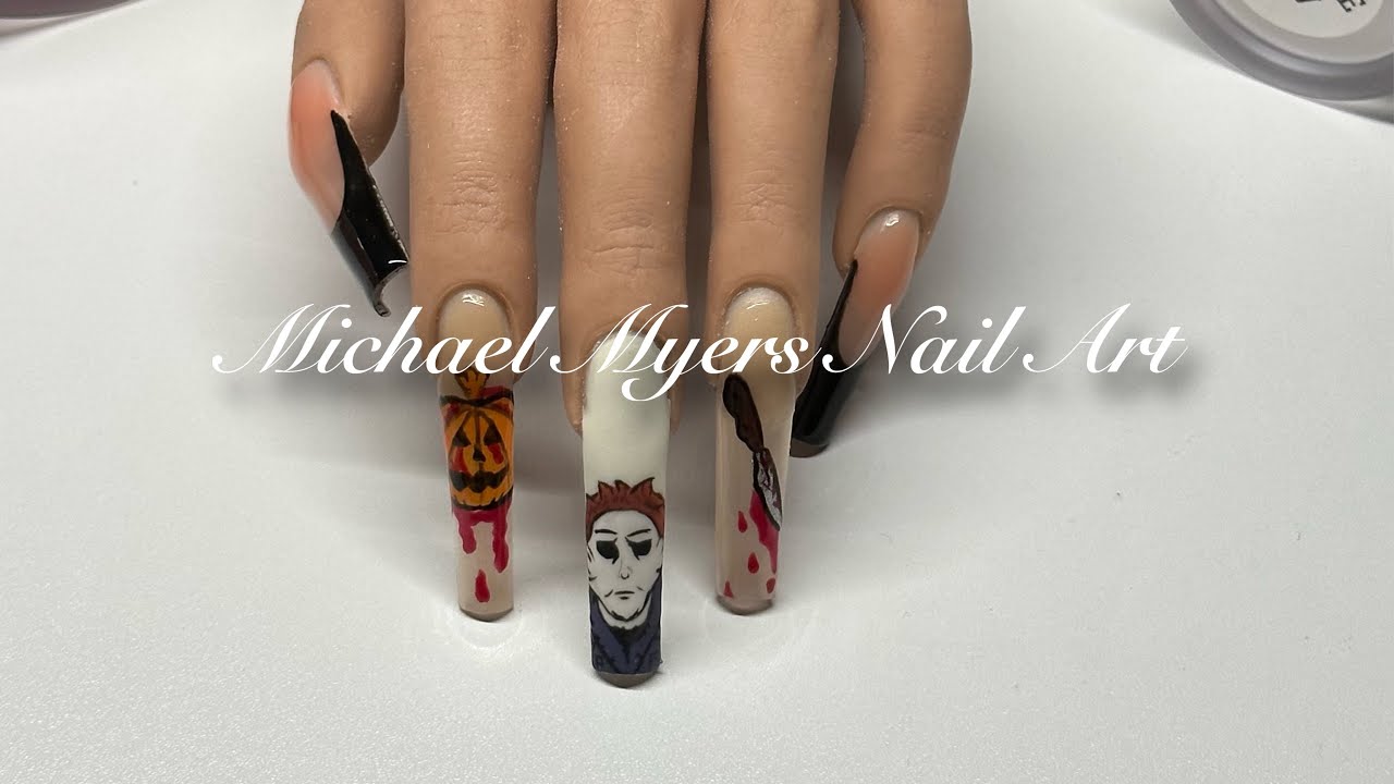 Michael Myers Nail Art🔪| Long Acrylic Nails 💅🏼 | Halloween Nails👻 - YouTube