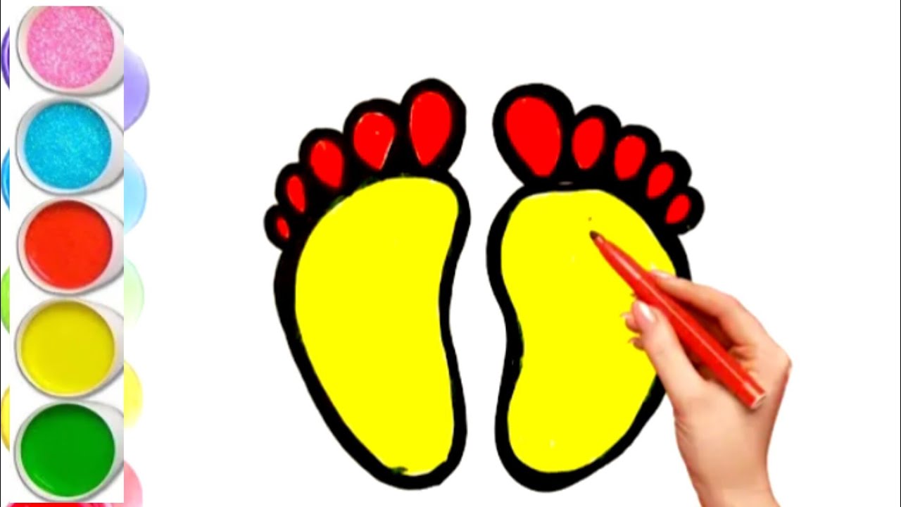 How To Draw Foot print Drawing, Painting & Colouring For Kids and ...