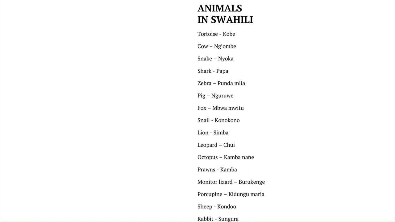 Names of animals in Swahili! Learn Swahili - YouTube