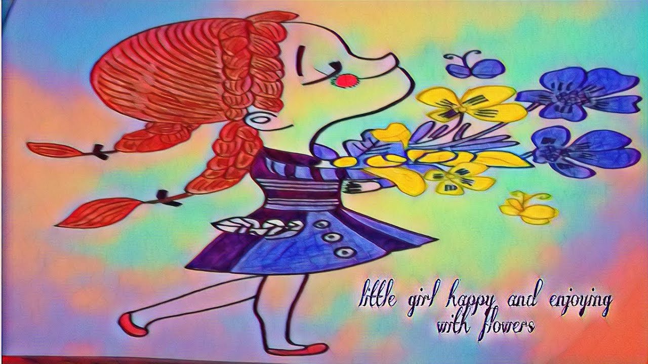 Little girl is happy || and enjoying with flowers and also play with ...
