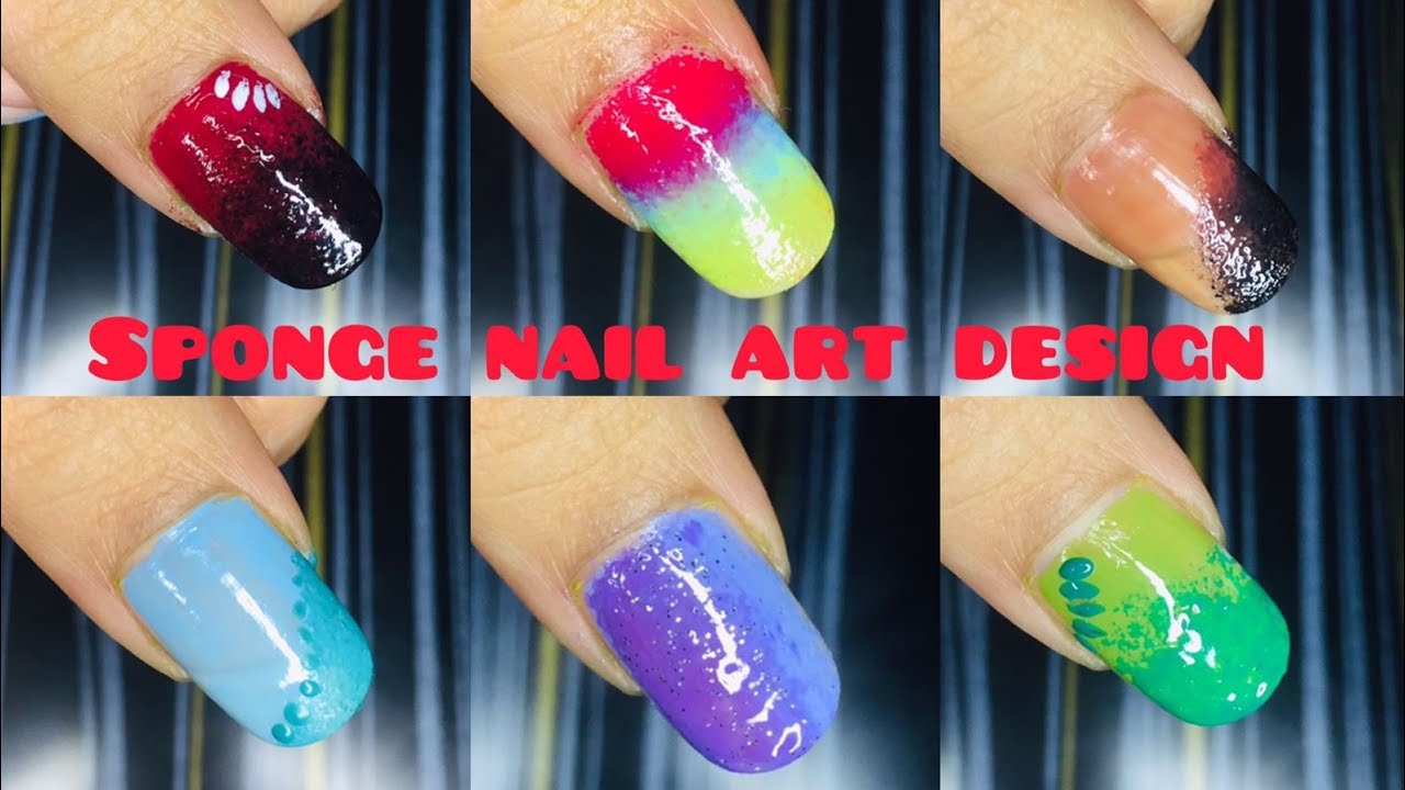 Easy sponge nail art design Part 1 || simple and unique sponge nail art ...