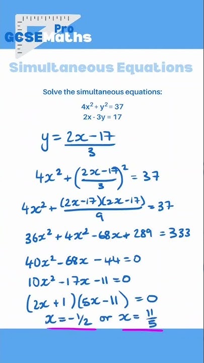 Quadratic Simultaneous Equations Maths Gcse Algebra Solve Revision Simultaneousequations