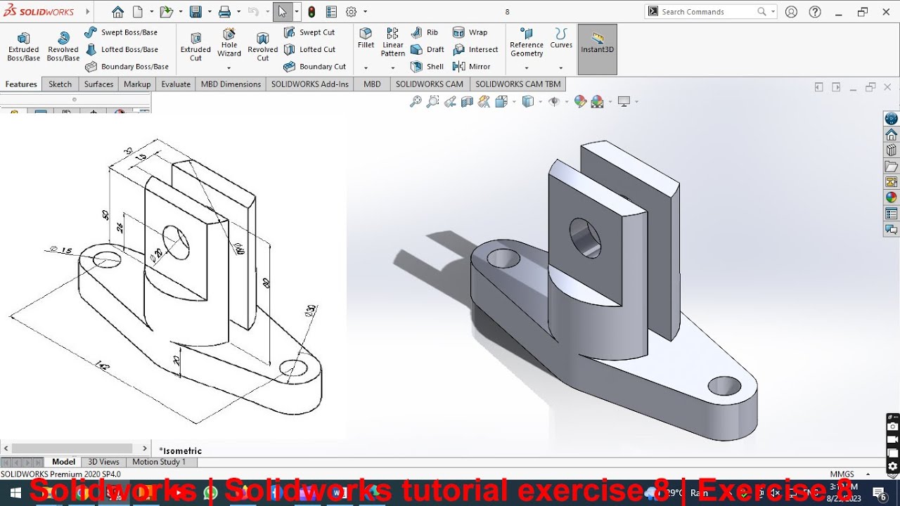 Solidworks | Solidworks tutorial exercise 8 | Exercise 8 - YouTube