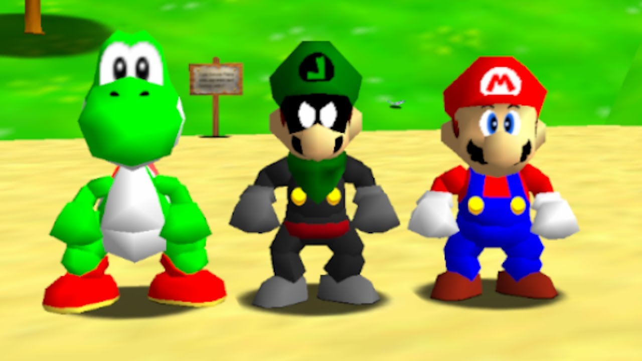 Mr. L, Yoshi and Mario in Super Mario 64 (3 Players) - Full Game 100% ...