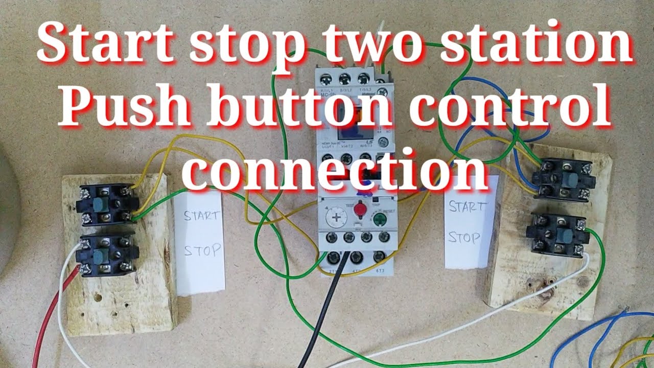 Start stop two station Push button control connection (Tagalog) - YouTube
