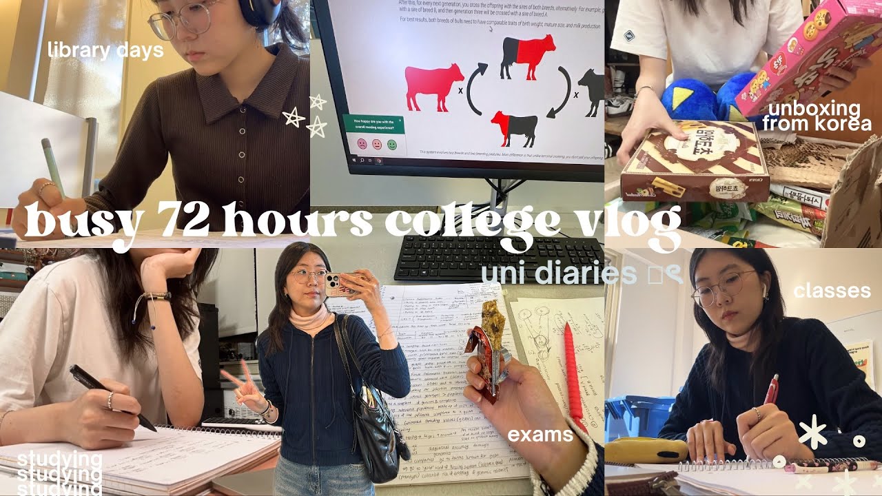 (kor/eng) busy 72 hours @college ️ | uni life, exam study, library📚, cooking, unboxing📦 ...