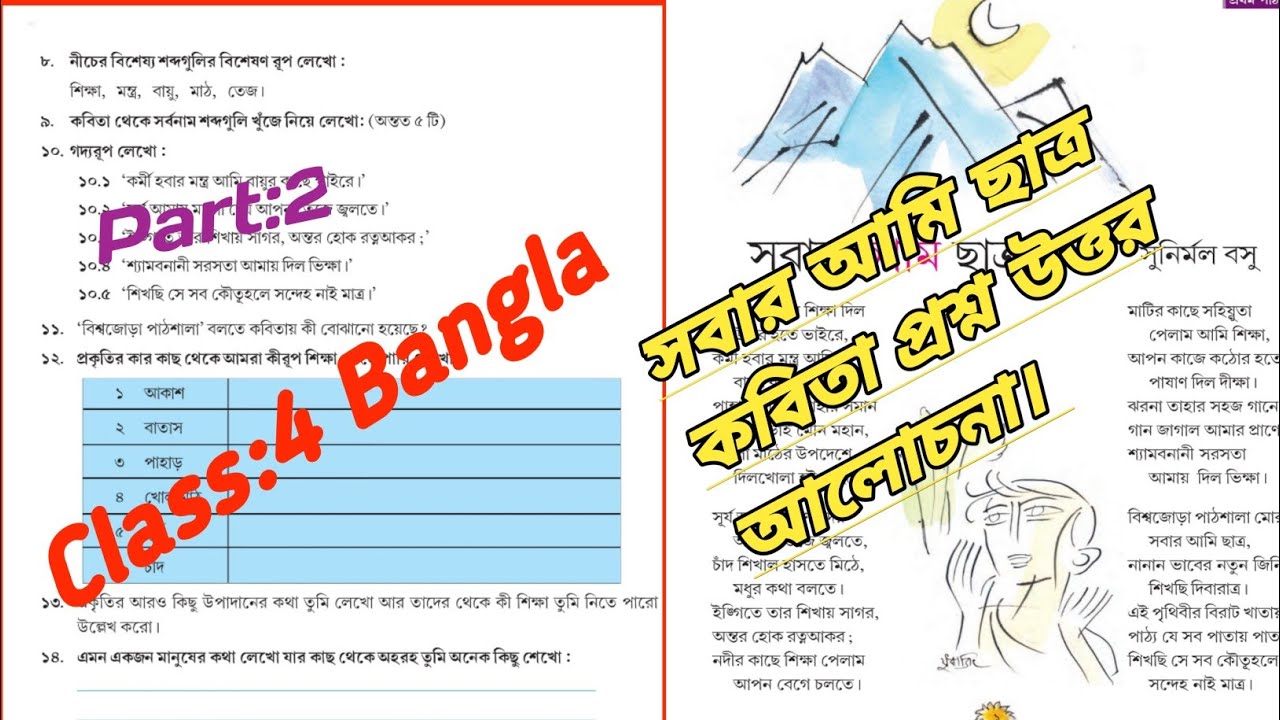 সবার আমি ছাত্র কবিতার প্রশ্ন উত্তর। Class:4 Sobar ami chatro - question answer Part:2 সর্বশেষ ...