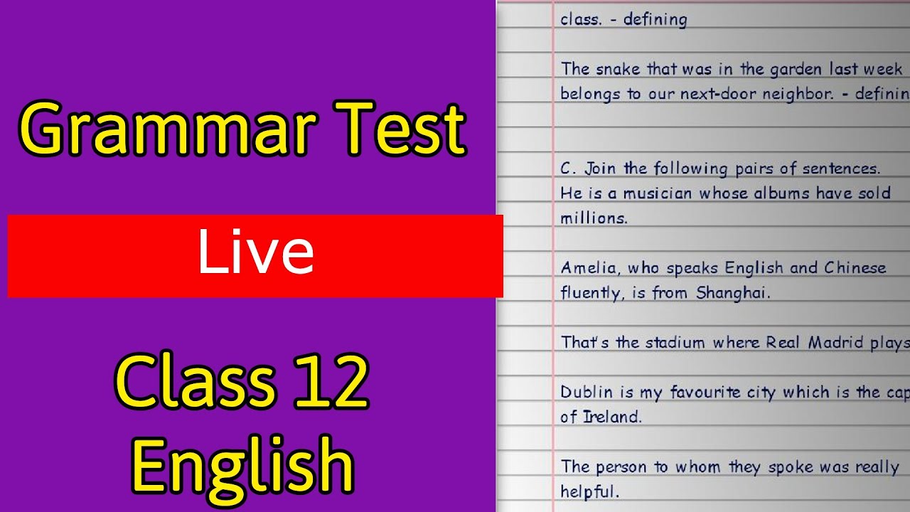🔴Live Grammar Test for Class 12 English Board Exam @TheSRZone - YouTube