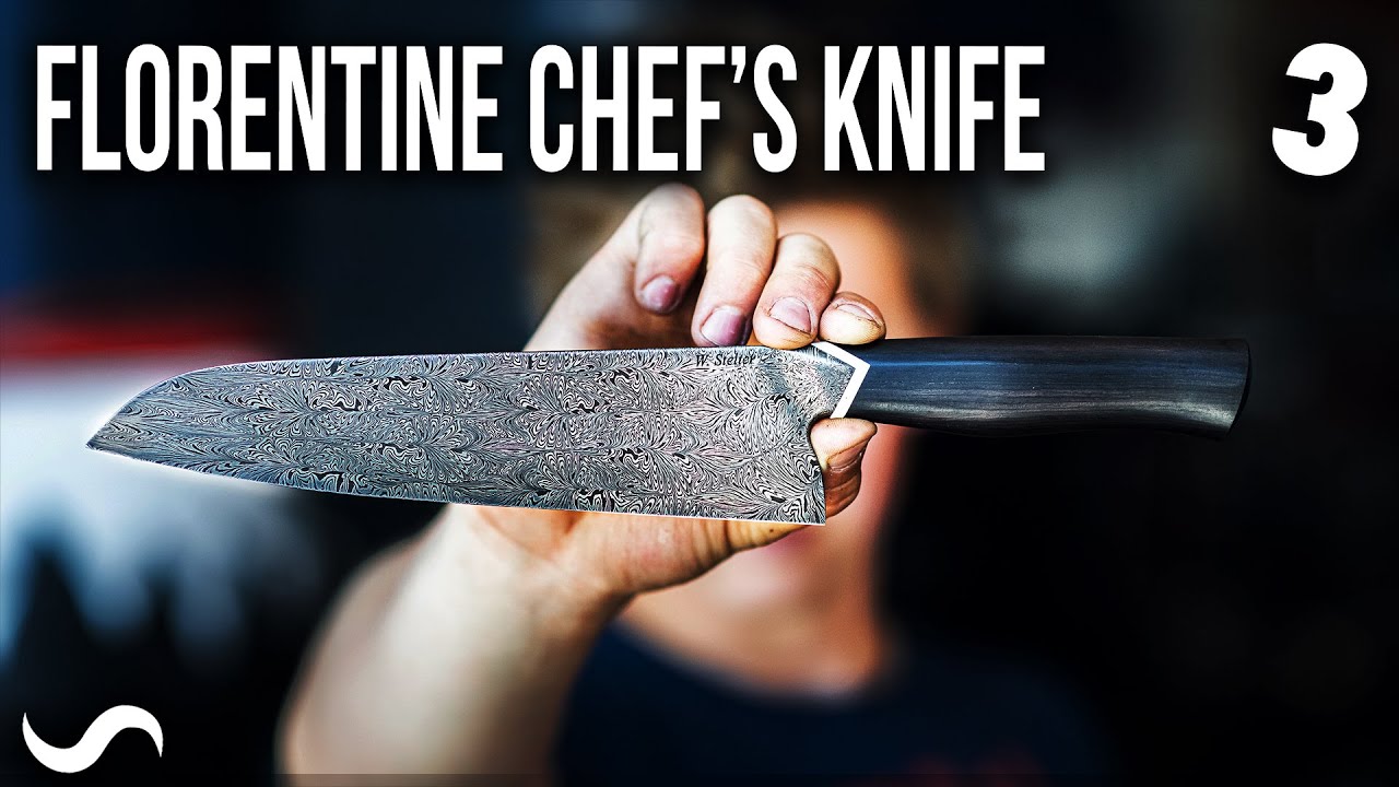 MAKING A FLORENTINE CHEF'S KNIFE IN FLORENTINE FEATHER DAMASCUS!!! Part ...