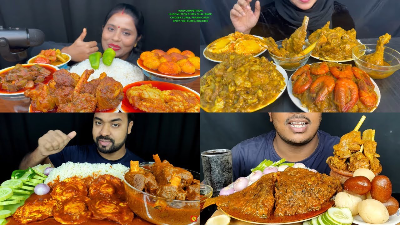 FOOD COMPETITION, HUGE MUTTON CURRY CHALLENGE, CHICKEN CURRY, PRAWN ...