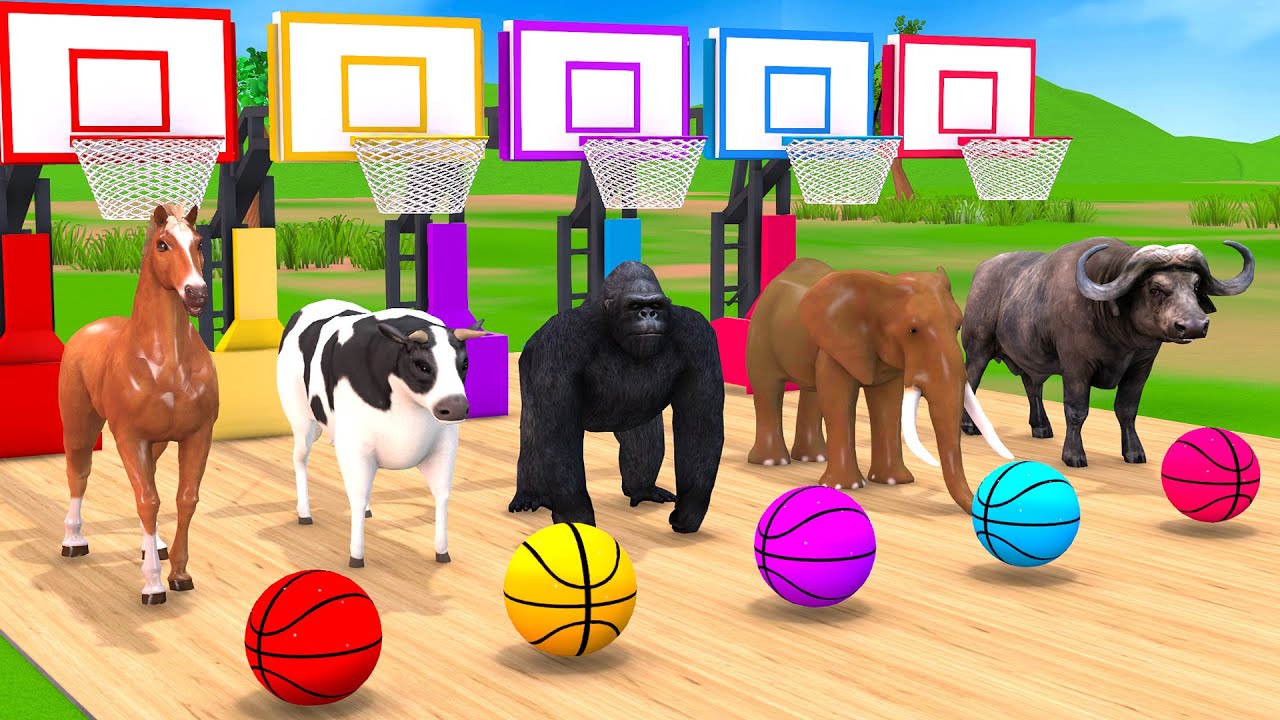 Basket Ball Game With Learn Colours For Children | Cow Mammoth Elephant ...