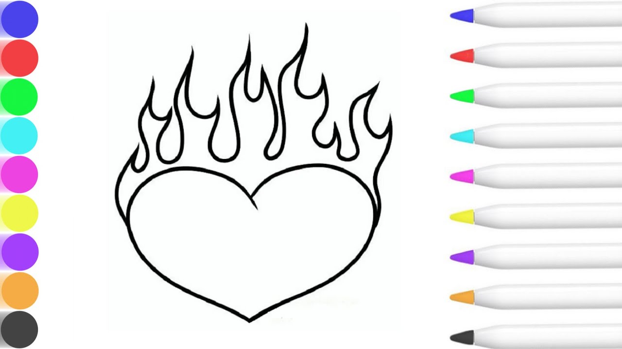 Fire Heart - Coloring Pages | How To Color Draw | Apple Pencil Ipad ...
