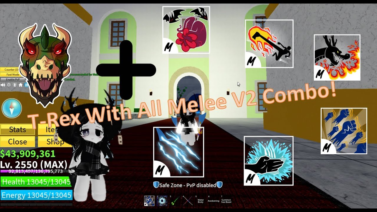 T-Rex Combo With All Melee V2 | Blox Fruits Combo - YouTube