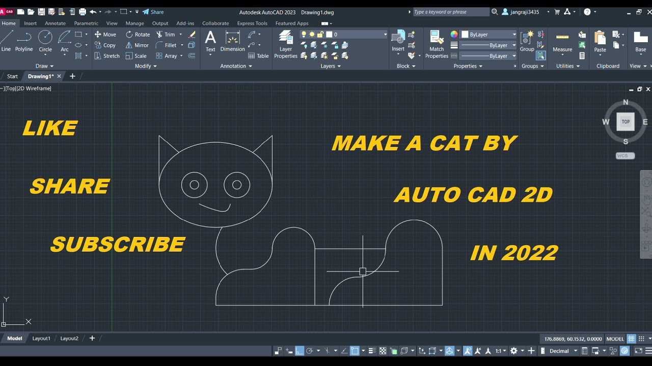 How to make a Cat drawing in auto cad 2d in 2023 - YouTube