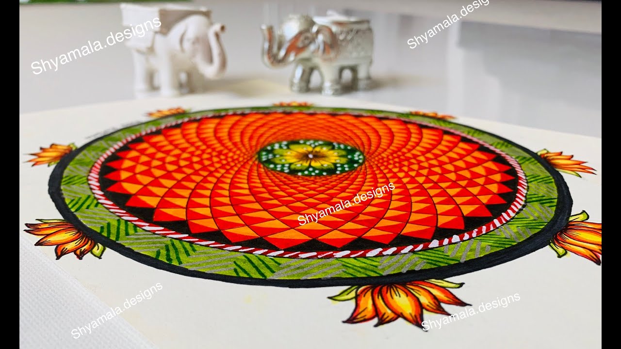 Temple rangoli (Kolam) tutorial -4 - YouTube
