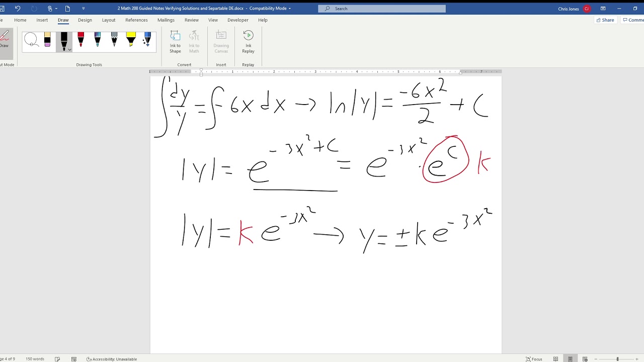 2 3 Math 208 Guided Notes Verifying Solutions and Separtable DE - YouTube