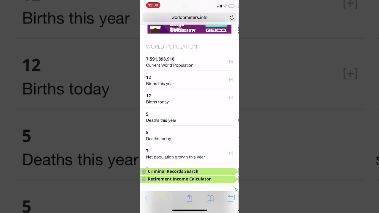 WORLDOMETER birth and death yearly total resetting - YouTube