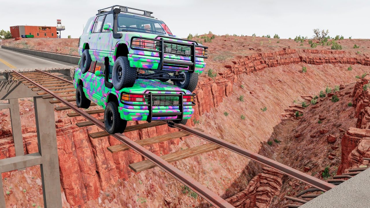 Cars Vs Train Track 🛤️ Bridge - BeamNG.Drive |2 - YouTube
