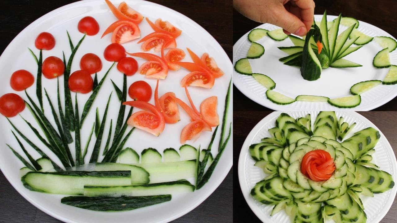 3 Art in Vegetable Carving Garnish | Tomato Rose | Cucumber Garnish ...