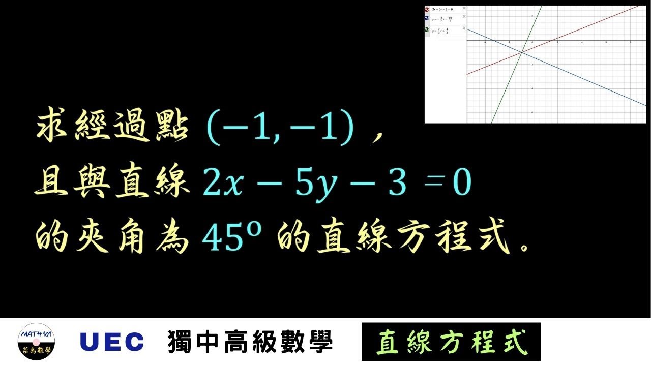 簡單的兩條直線夾角問題【UEC | 獨中高中統考】直線方程式 | COORDINATE GEOMETRY Q2 - YouTube