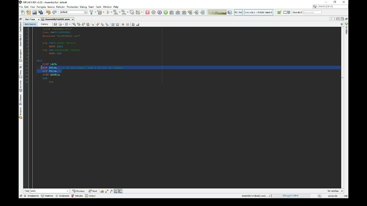 PIC18F45K22 - Input and Output Basics in Assembly - YouTube