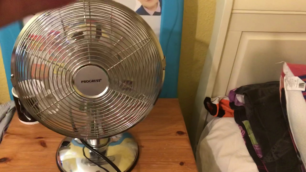 This is a Progress 10 inch chrome metal oscillating desk fan - YouTube