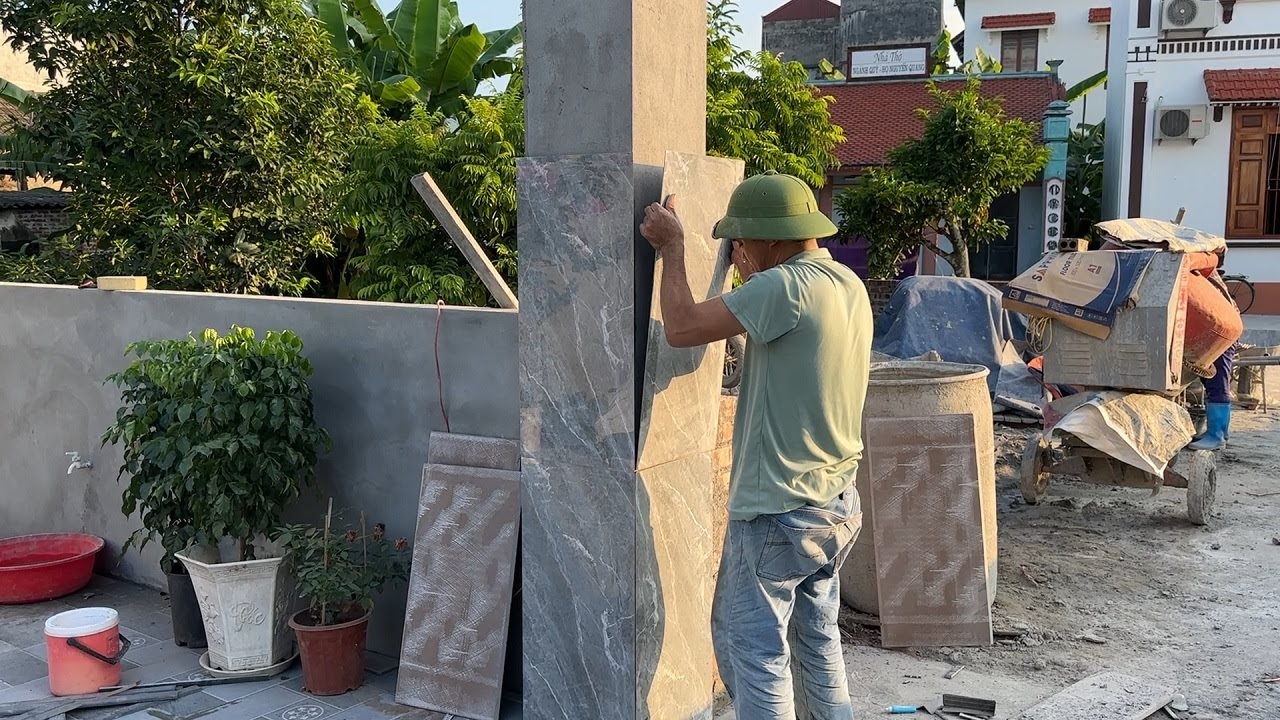 Techniques Construction Gate Columns & Install Ceramic Tiles - YouTube