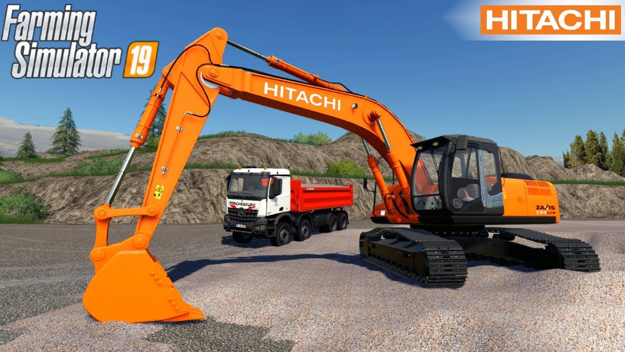 Farming Simulator 19 - HITACHI ZX290LC Excavator Loads Gravel Into a ...