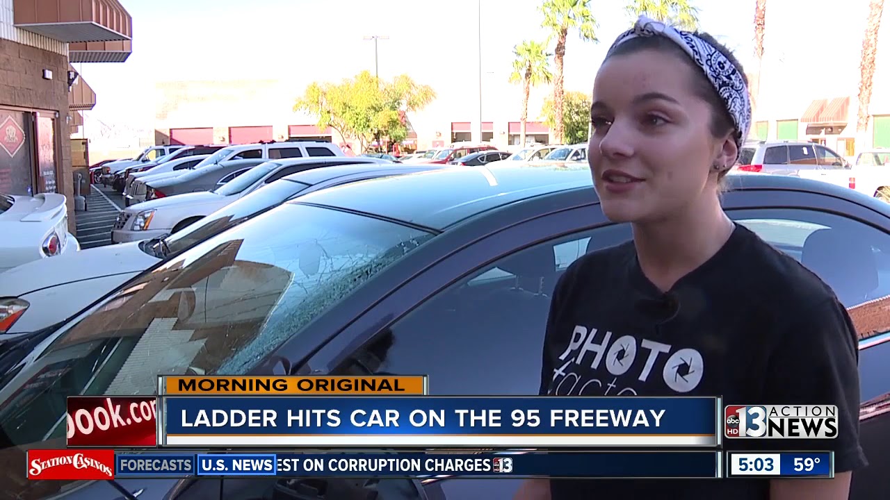 Caught on Camera: Ladder hits car on the US-95 - YouTube