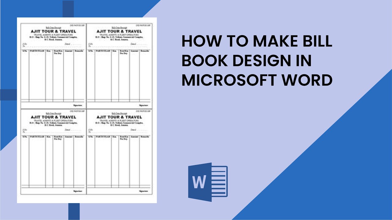 How to make bill book design in Microsoft word - YouTube