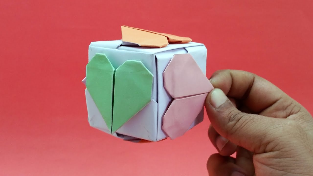How To Make Paper Heart Box With Heart Shape - Paper Heart Cube Box ...