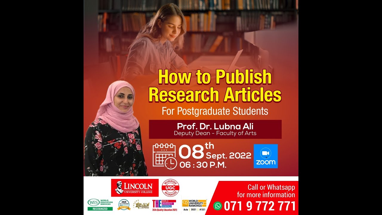 How to Publish Research Articles Prof Dr Lubna Ali - YouTube
