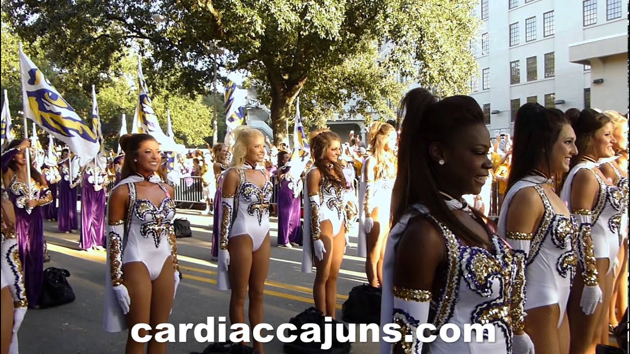 LSU Band Pregame Outside Tiger Stadium Down the Hill Color Guard Golden ...