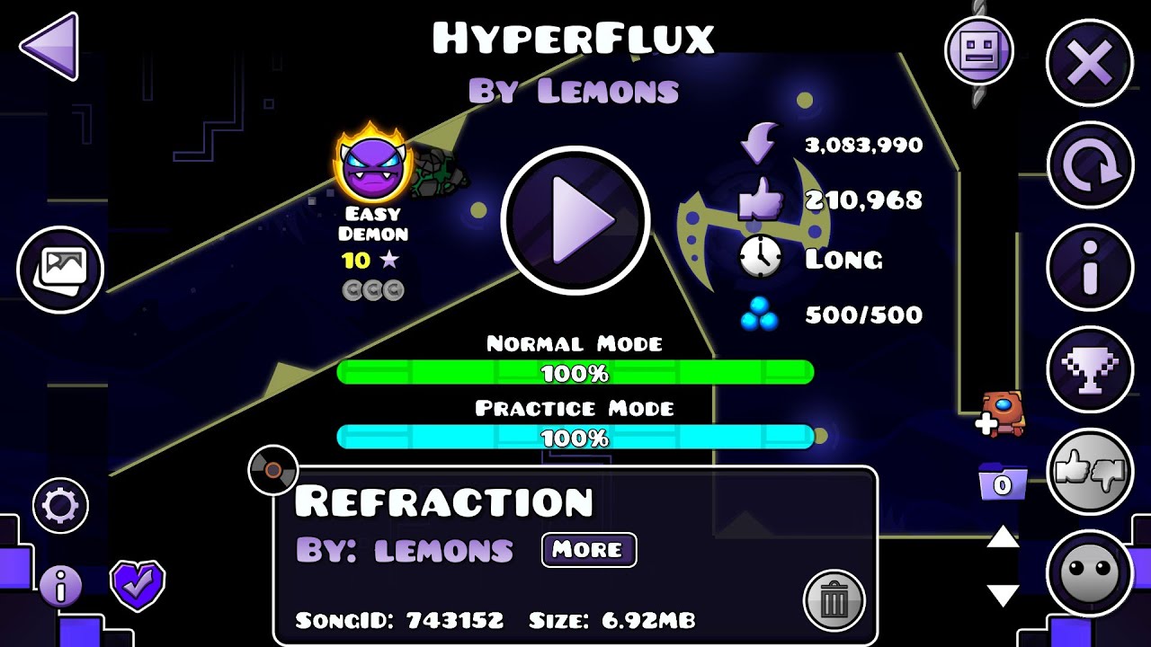 "HyperFlux" by Lemons 100% LEVEL COMPLETE GEOMETRY DASH - YouTube
