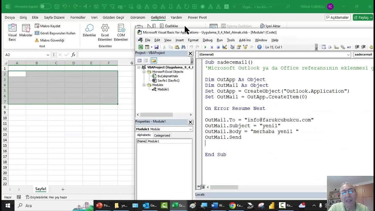 EXCEL VBA PROGRAMLAMA Uygulama 9-4-Mail Atmak - YouTube