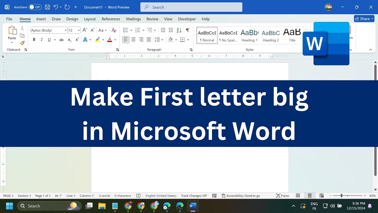 Make First letter big in Microsoft Word - YouTube