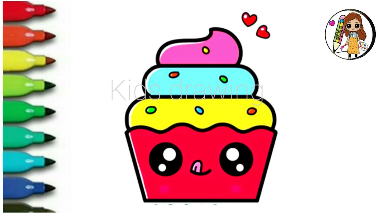 How to draw a cute Cupcake easy step-by-step drawing and coloring for ...