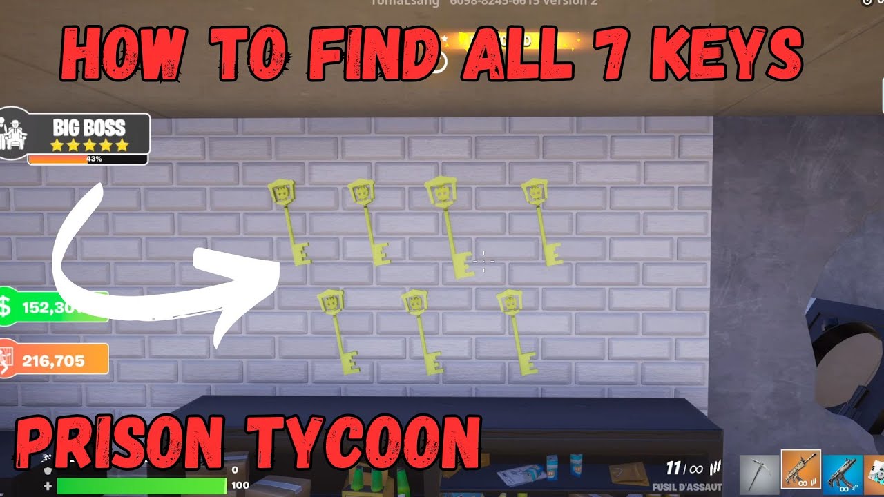 HOW TO FIND ALL 7 KEYS LOCATIONS PRISON TYCOON MAP FORTNITE CREATIVE ...