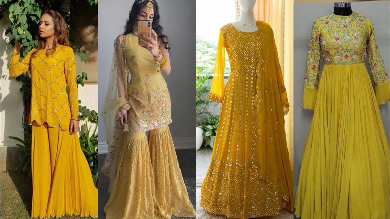 yellow dress designs ideas for functions/yellow frocks desings haldi ...