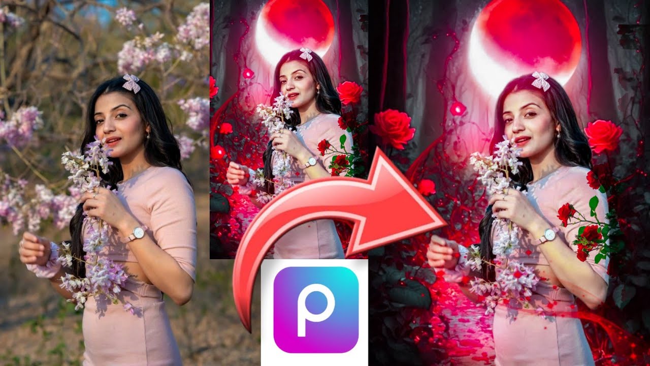 PicsArt New Creative Red Tone Photo Editing Tutorial PicsArt Rose Photo ...