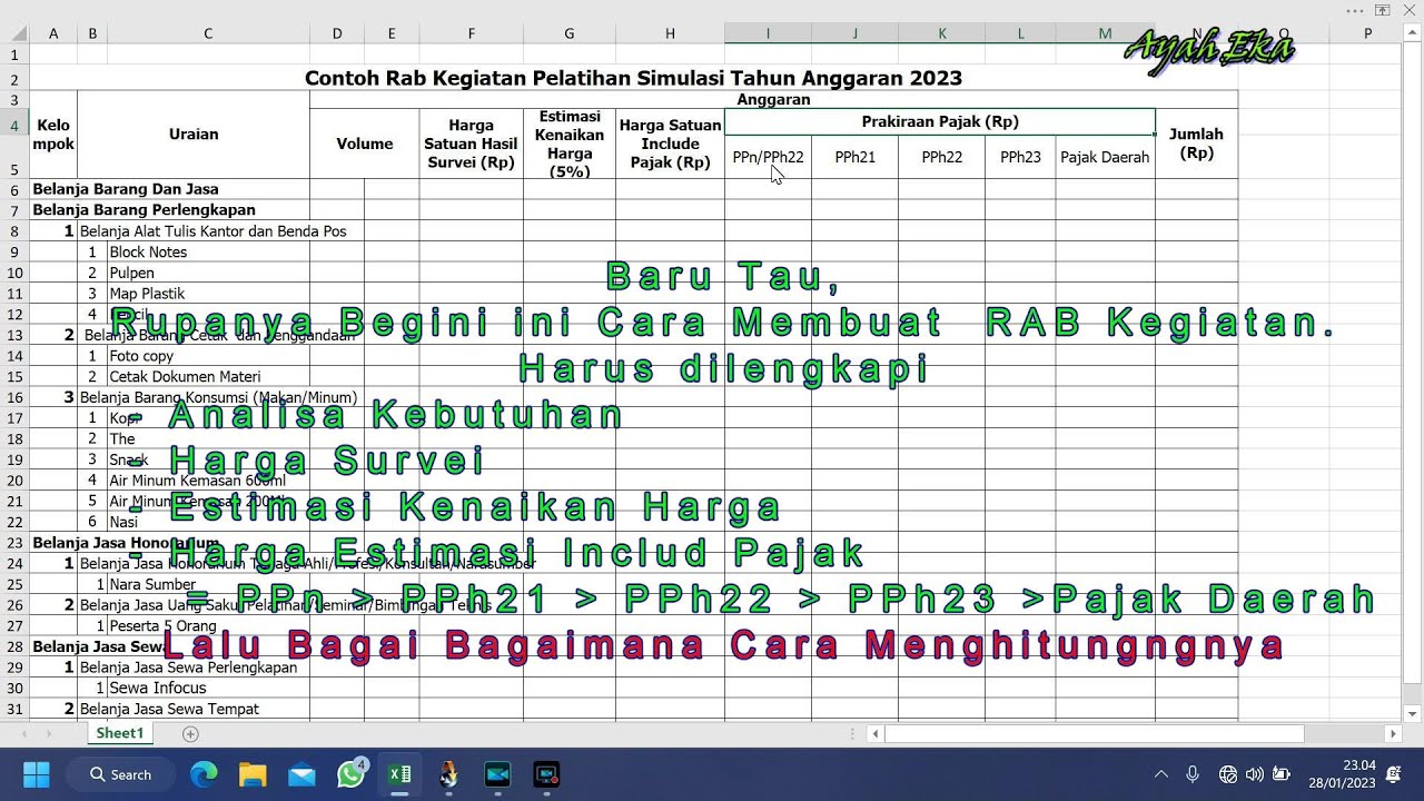 Cara Membuat Rab Pelatihan lengkap dengan PPn PPh22 PPh22 PPh23 dan ...