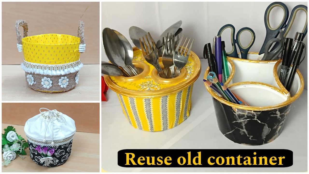 4 ideas with food container | food container Reuse ideas | DIY pen ...