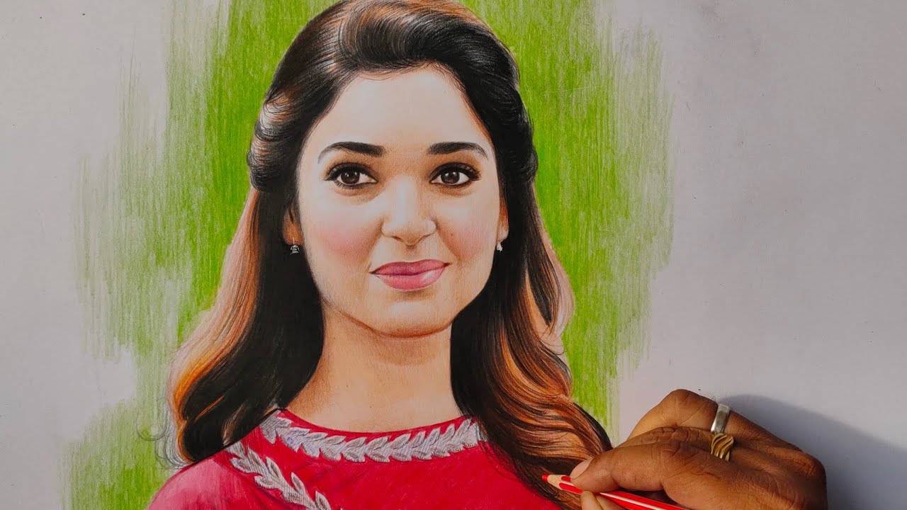 Tamannaah Bhatia Realistic Pencil Drawing Video | Color Pencil shading ...