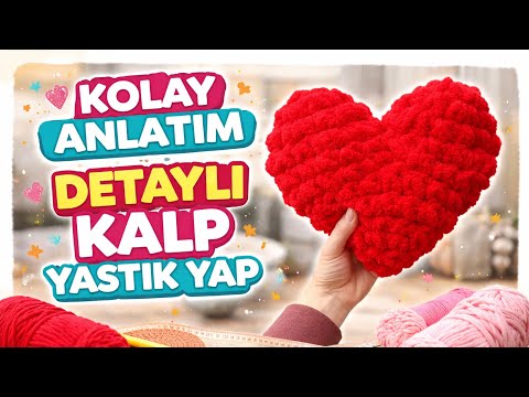 KOLAY PUFFY İPLE KALPLİ YASTIK YAPIMI❤️ ALİZE PUFFY EL ÖRGÜSÜ