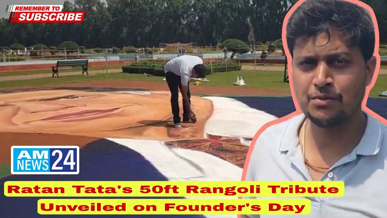 Ratan Tata's 50ft Rangoli Tribute Unveiled on Founder's Day - YouTube