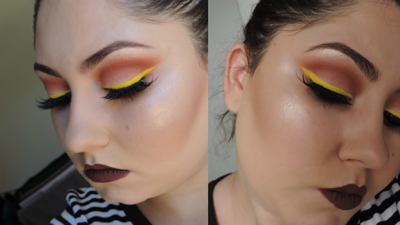 DELINEADO AMARILLO(CREACION SIN EYELINER) Y LABIOS CAFE - YouTube