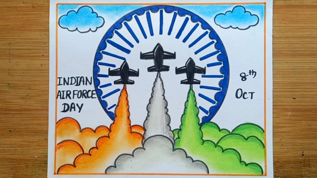 Indian Air Force Day Poster Drawing/Happy Air Force Day Drawing/How To ...