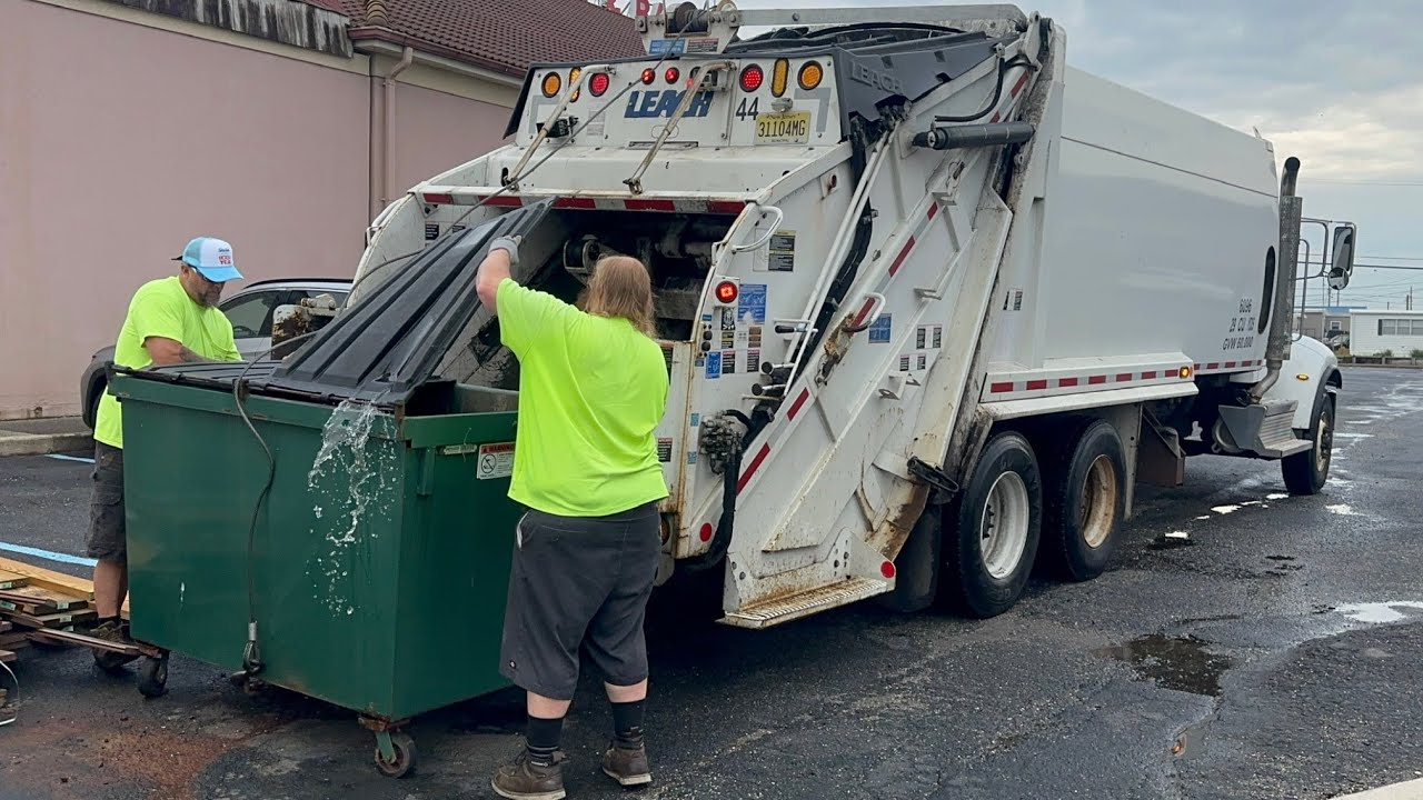 Pete Leach Rear Loader Garbage Truck Packing Commercial Bottles & Cans ...
