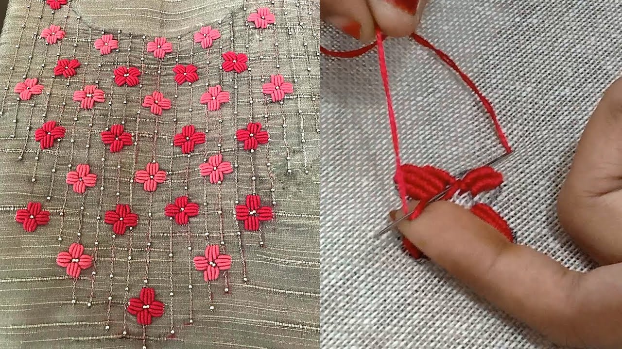 hand embroidery bullion knot stitch | normal needle stitch | embroidery ...